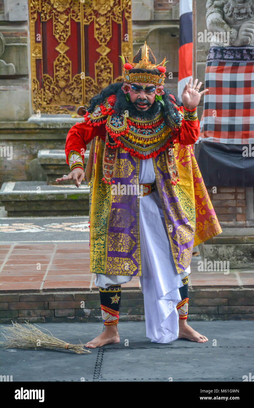 Balinese locals performing Barong, a mythical lion-like creature at a ...