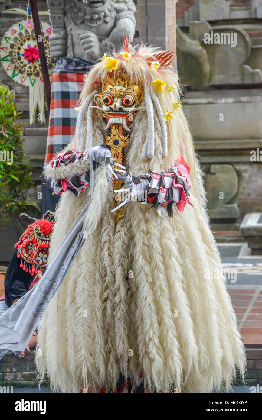 Balinese locals performing Barong, a mythical lion-like creature at a ...