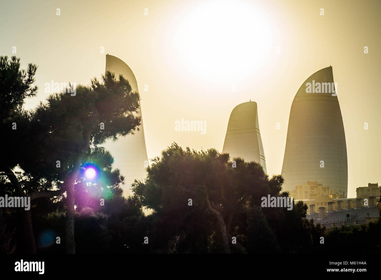 Flame Towers & Sun Stock Photo - Alamy