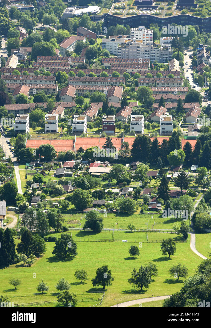 Top view of Zurich from Uetliberg, Switzerland. Zurich suburbs overlook ...