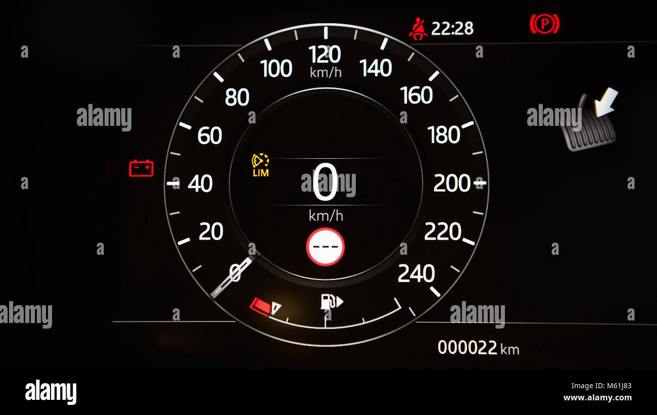 Modern car speedometer. Close up shot of the dashboard a car Stock ...