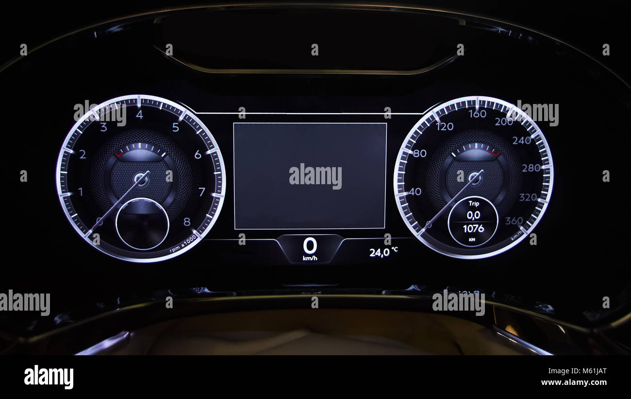 Modern car illuminated dashboard closeup Stock Photo - Alamy
