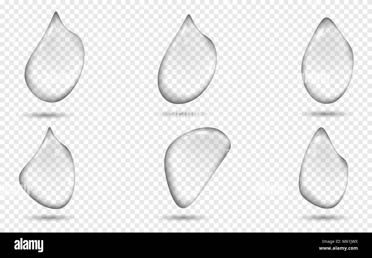 Set of transparent drops of different shapes and size with shadow in ...