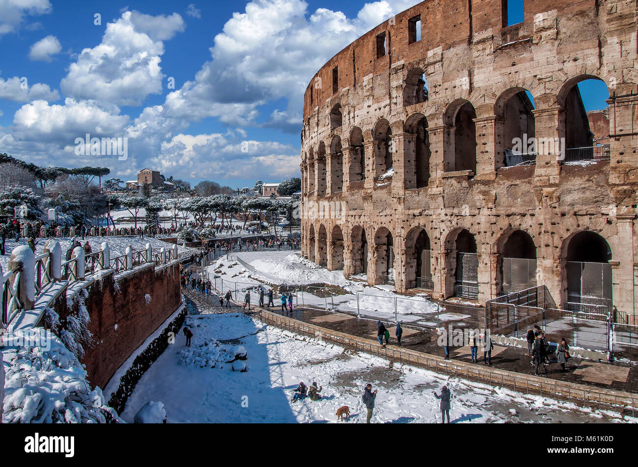 Rome, Italy. 26th February, 2018. Snow in Rome, Coliseum. Colosseum ...