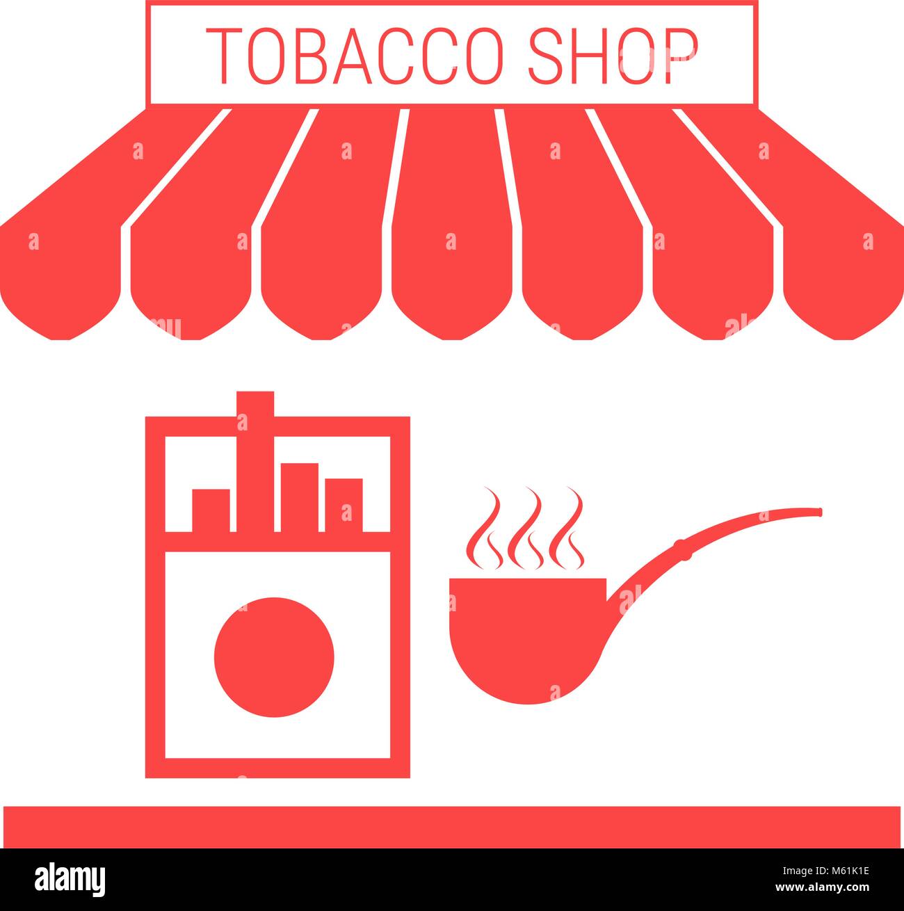 Tobacco Shop, Cigarette Kiosk Single Flat Vector Icon. Striped Awning ...