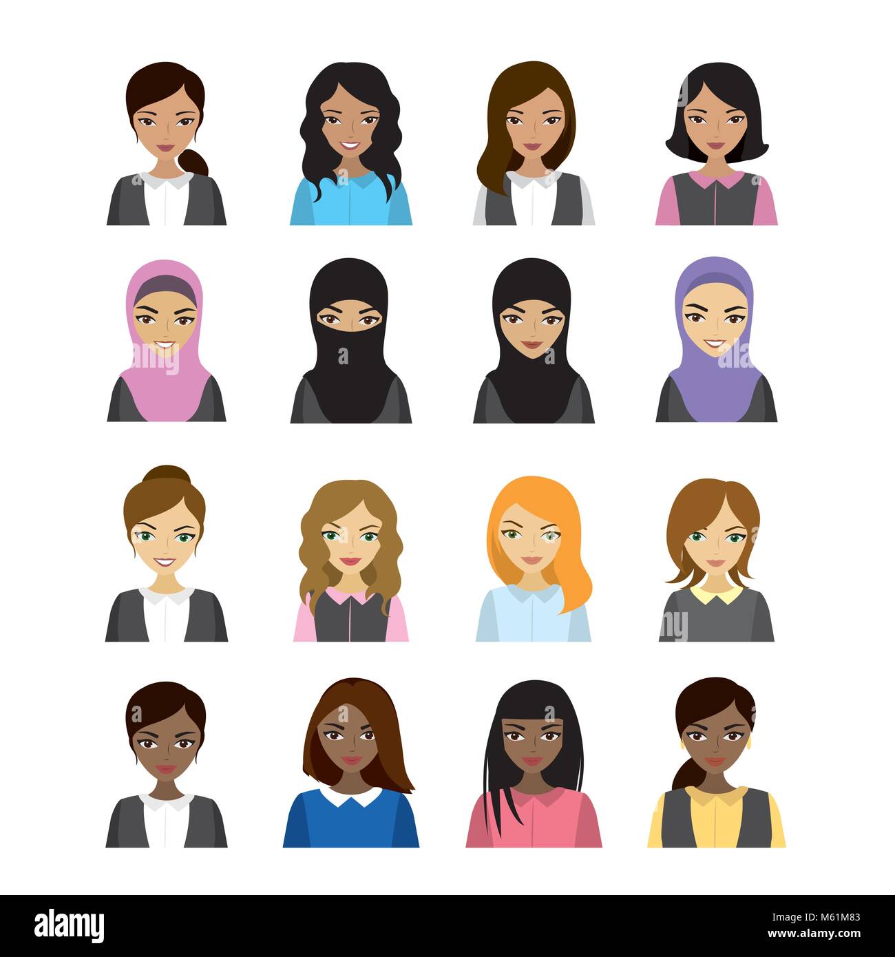 Set female faces of different races, vector illustration Stock Vector ...