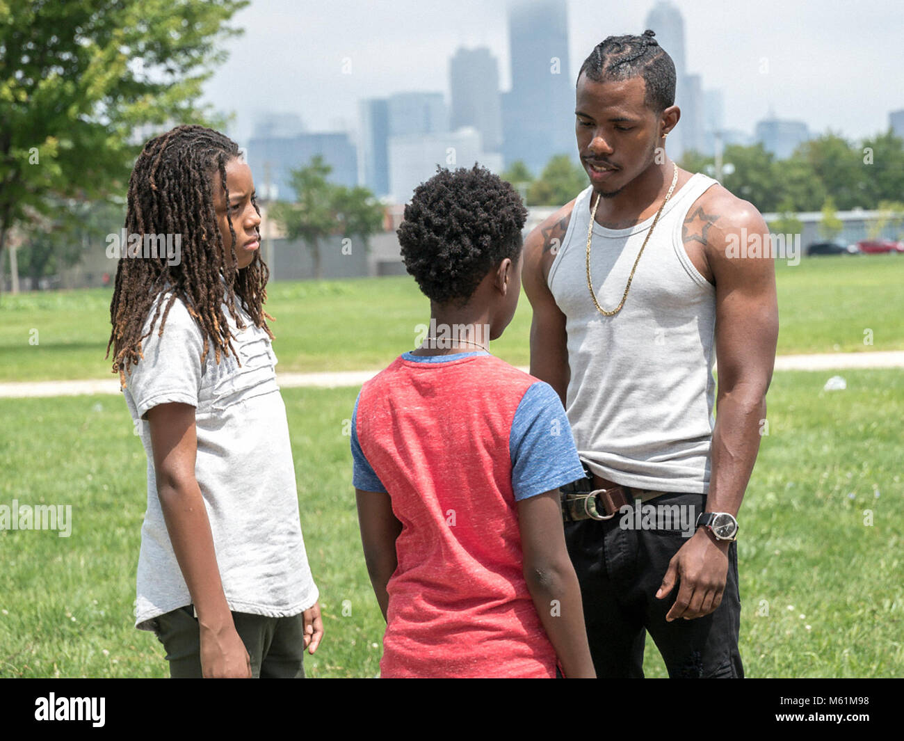THE CHI, from left: Michael Epps, Alex Hibbert (back to camera ...