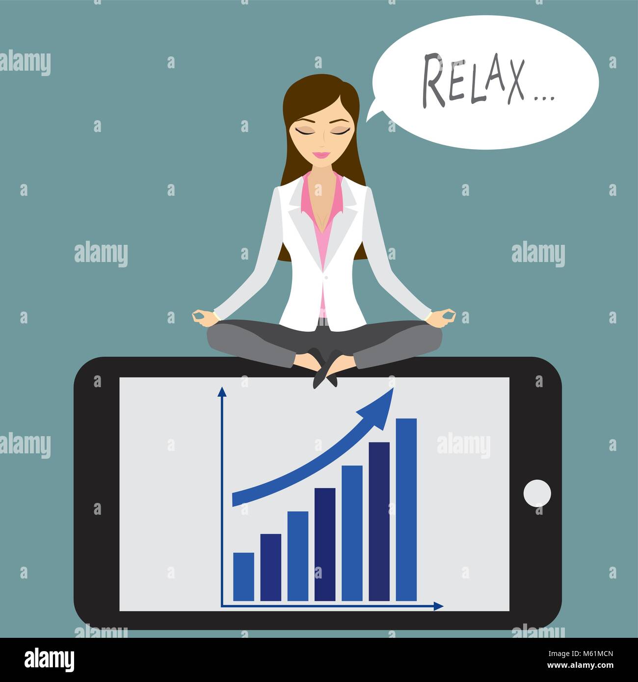 business woman in lotus position sitting on smart phone,finance idea ...