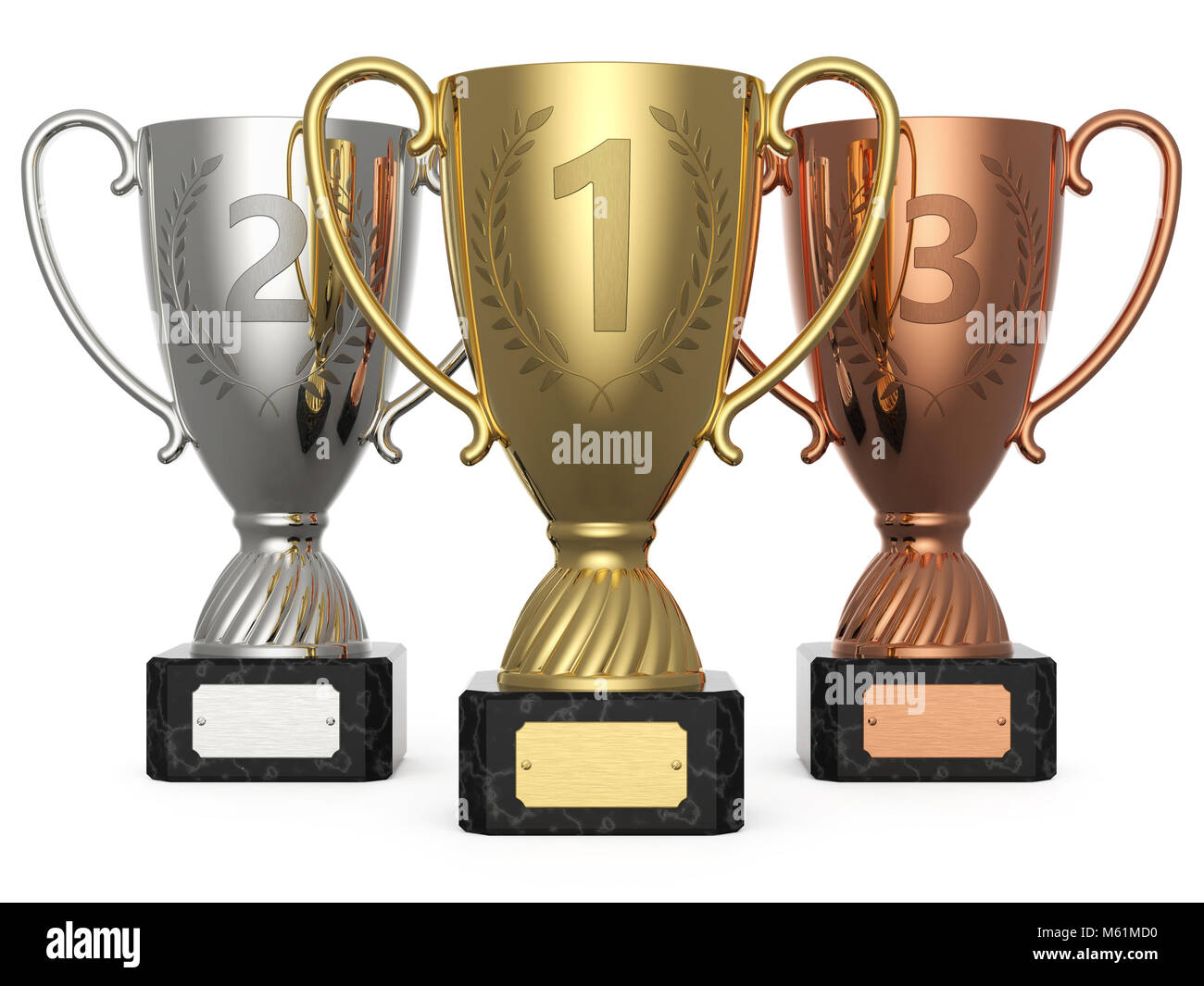 Gold, silver, bronze trophy cup isolated on white background 3D ...