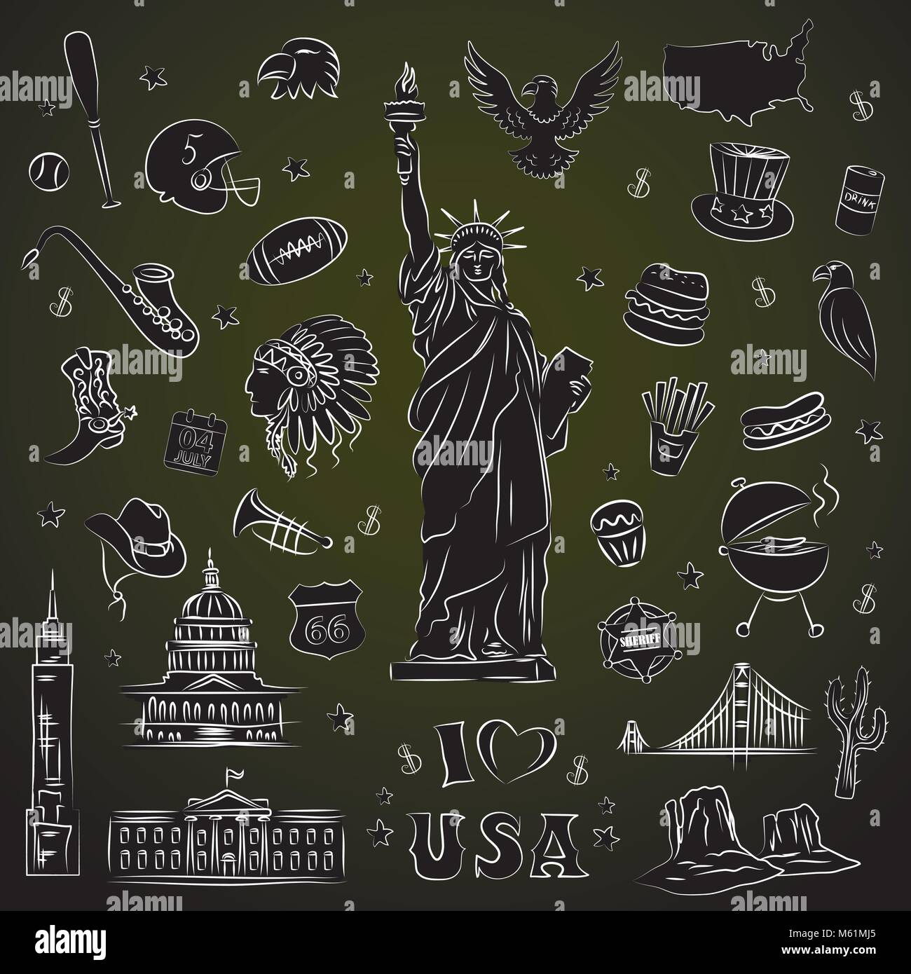 New York doodle line set. Hand drawn elements Stock Vector Image & Art ...