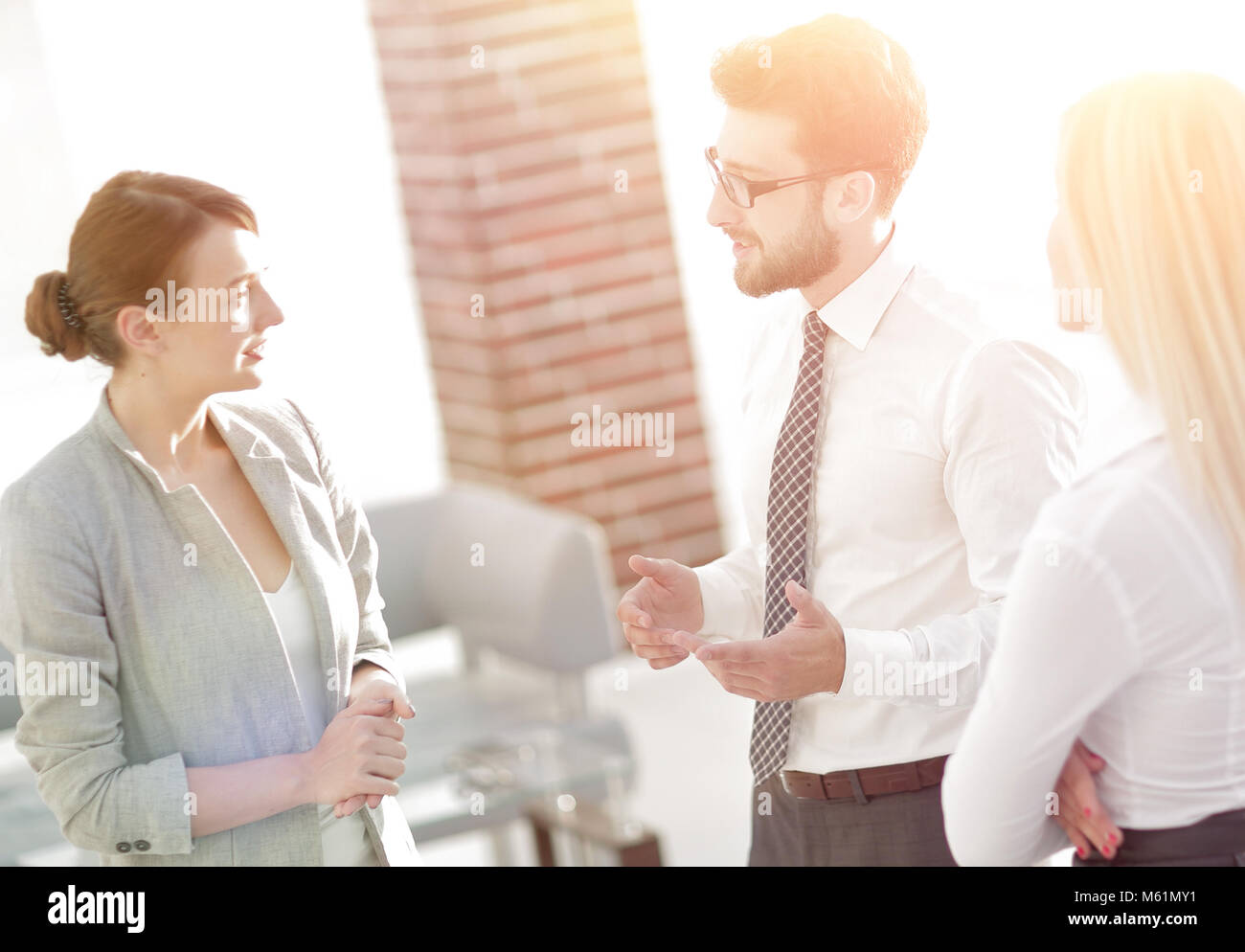 Manager and business team talking in the office. photo with scopy space ...