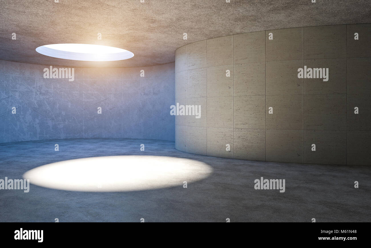 grunge concrete room with circle aperture on cieling 3d rendering image ...