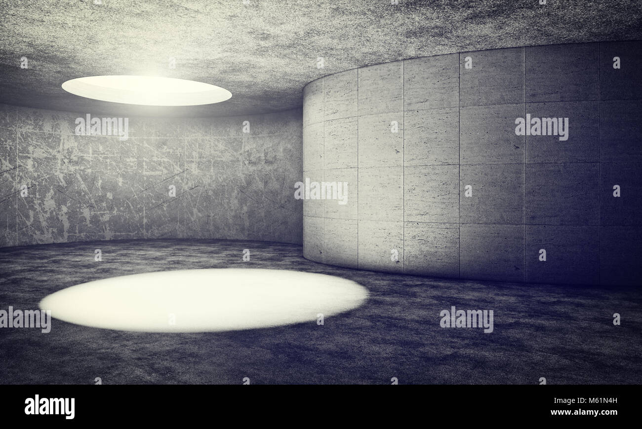 abstract modern grunge concrete room with hole on rooftop 3d rendering ...