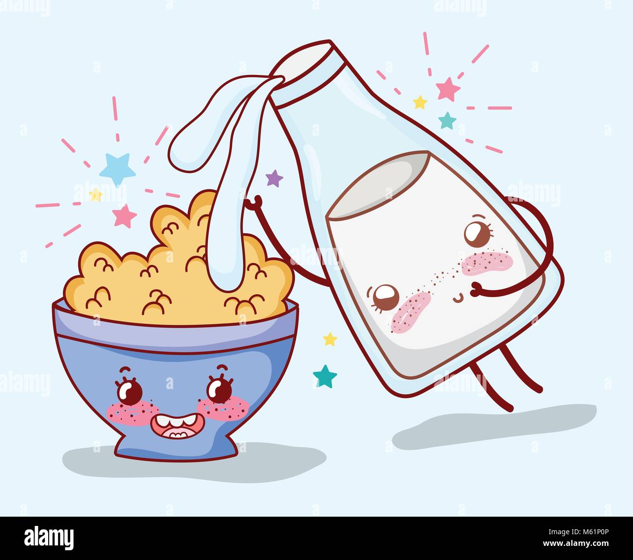 Cornflakes bowl and milk bottle kawaii cartoons Stock Vector Image ...