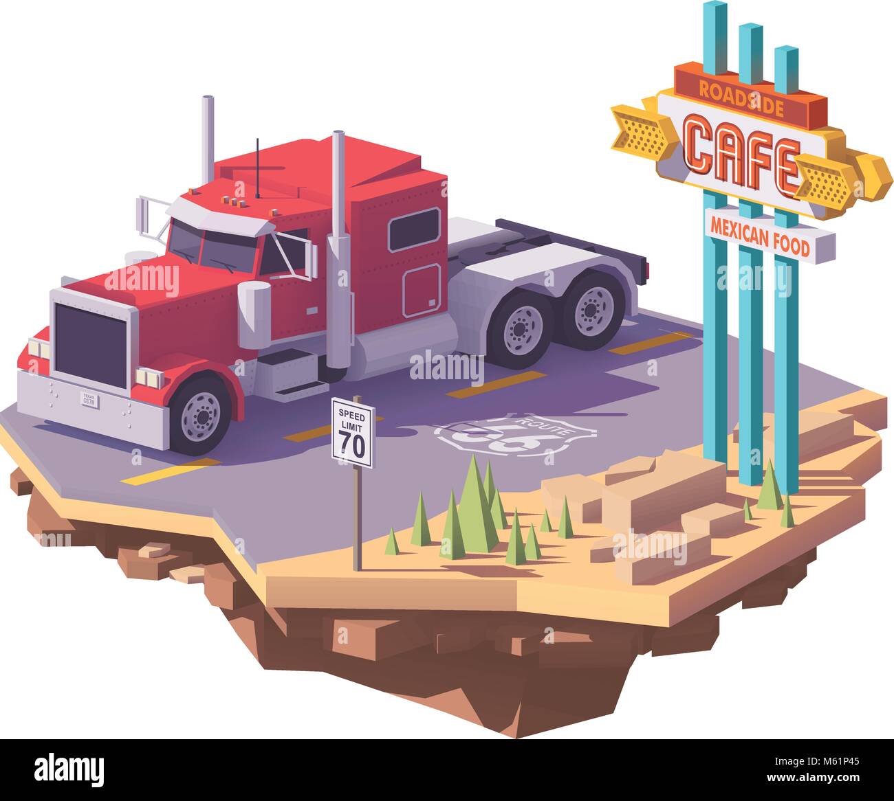 Vector low poly american classic semi truck Stock Vector Image & Art ...