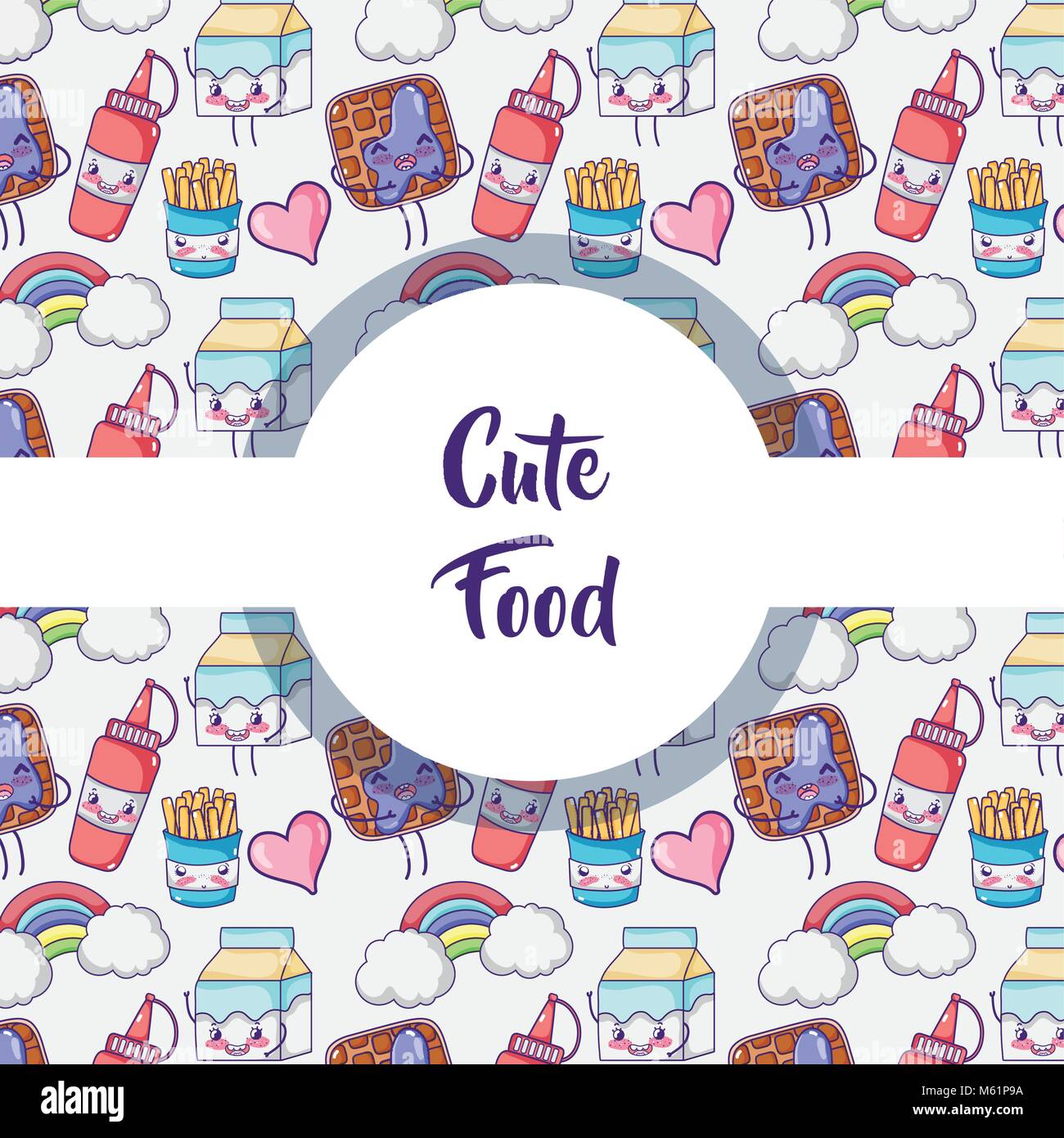Cute food pattern background kawaii cartoons Stock Vector Image & Art ...
