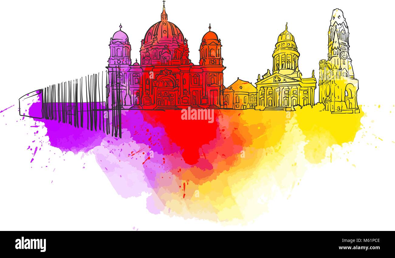 Berlin Germany Colorful Landmark Banner. Beautiful hand drawn vector ...