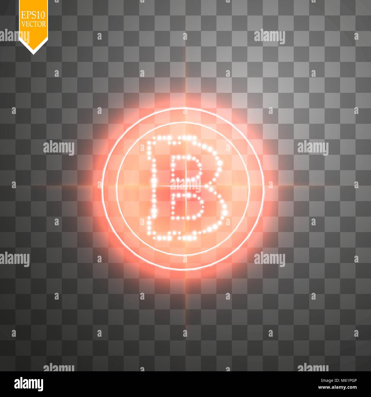 Bitcoin with neon red target on the transparent background with light ...
