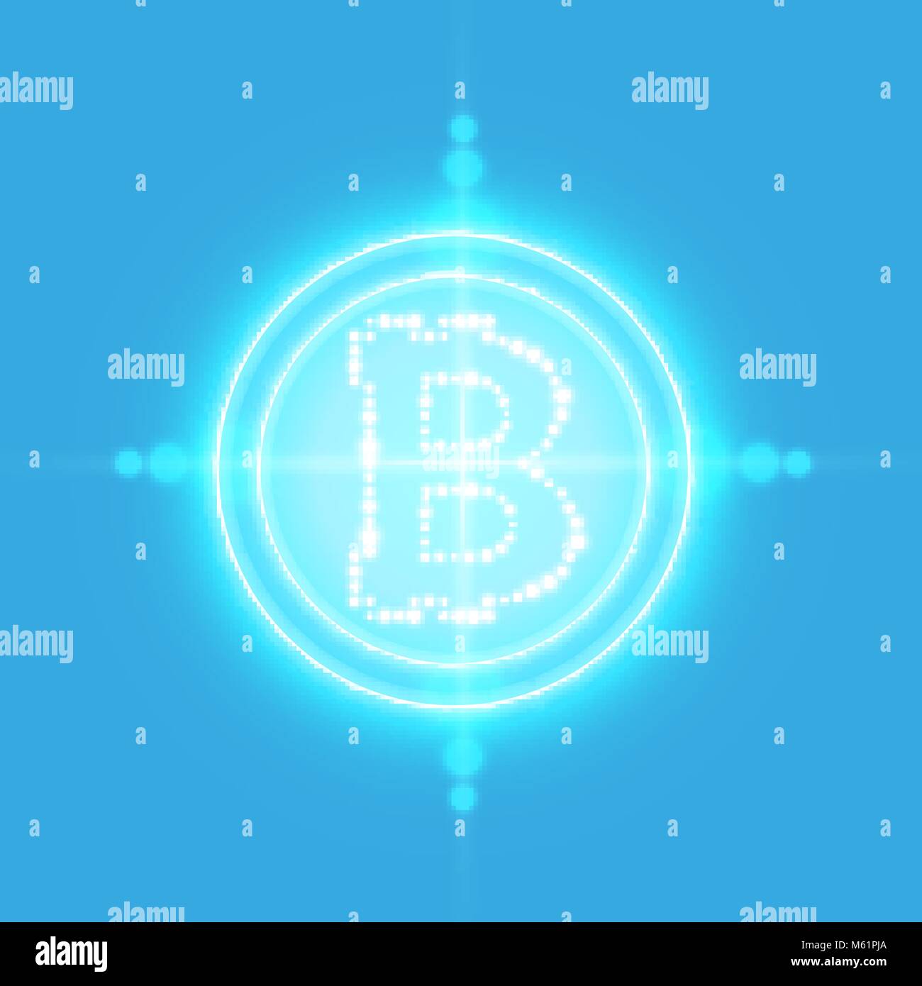 Bitcoin with neon target on the blue background with light Stock Vector ...