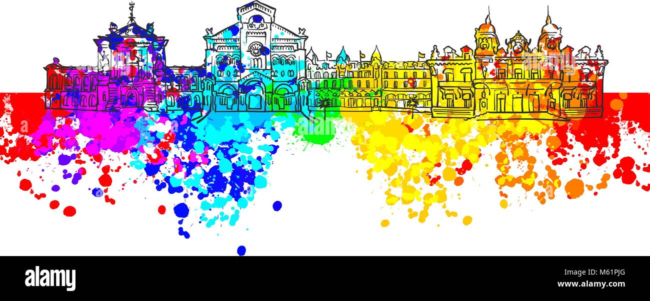 Monaco Colorful Landmark Banner. Beautiful hand drawn vector sketch ...