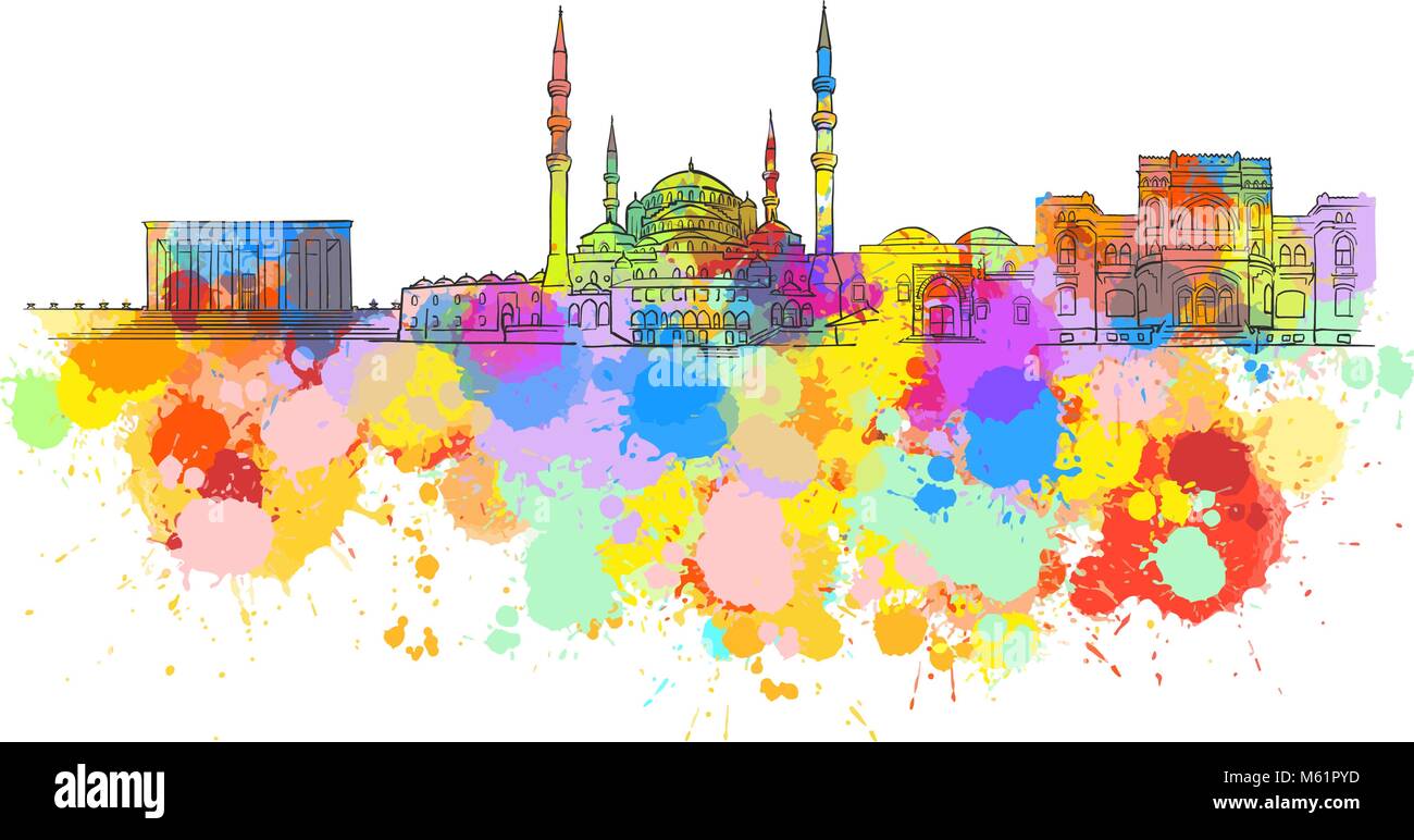 Ankara Colorful Landmark Banner. Beautiful hand drawn vector sketch ...