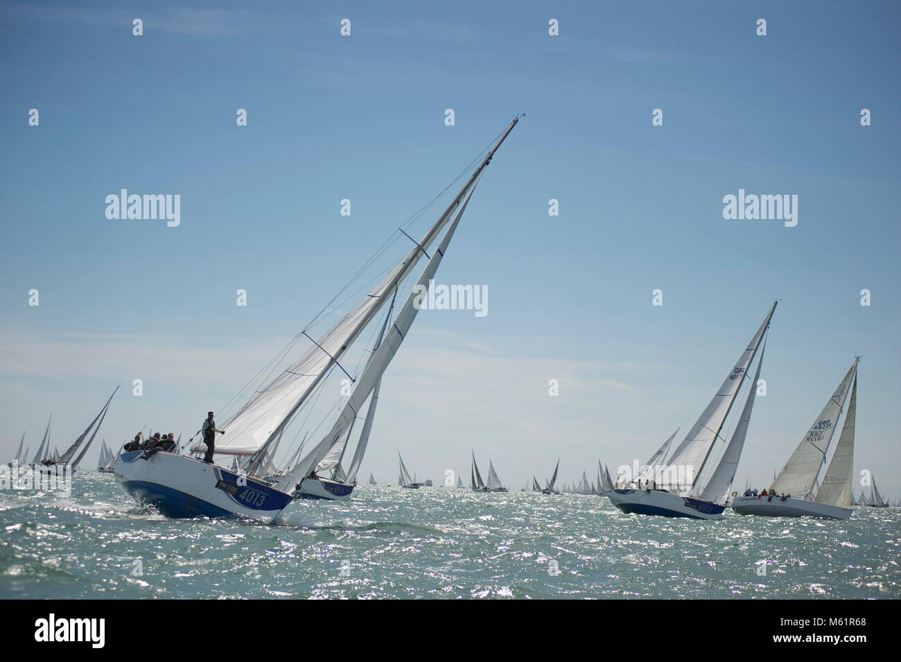 Three Sunsail F40 class yachts competing in the 2013 Round the Island ...