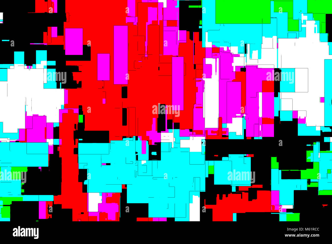 Colourful turquoise, red, green, white and pink abstract block pattern ...