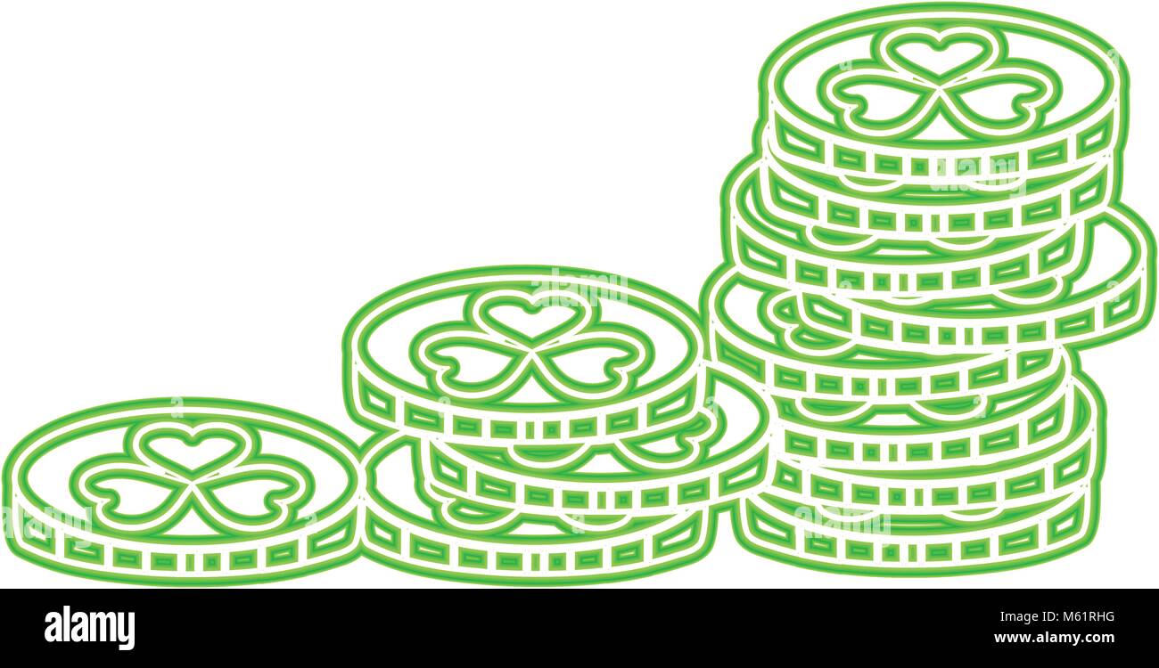 neon line gold coins with clovers plant sign Stock Vector Image & Art ...