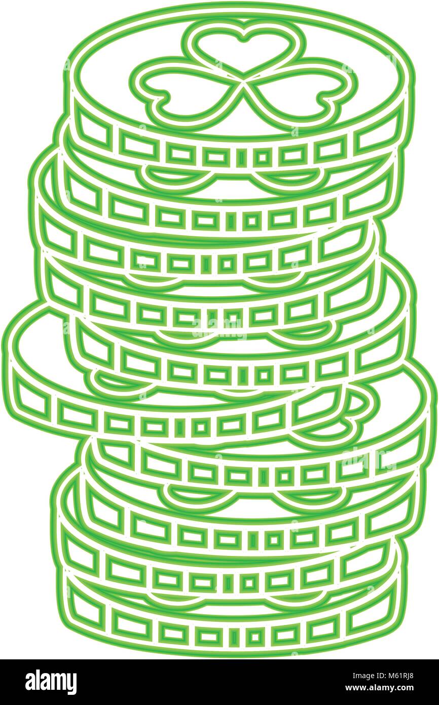 neon line gold coins money with clover sign Stock Vector Image & Art ...