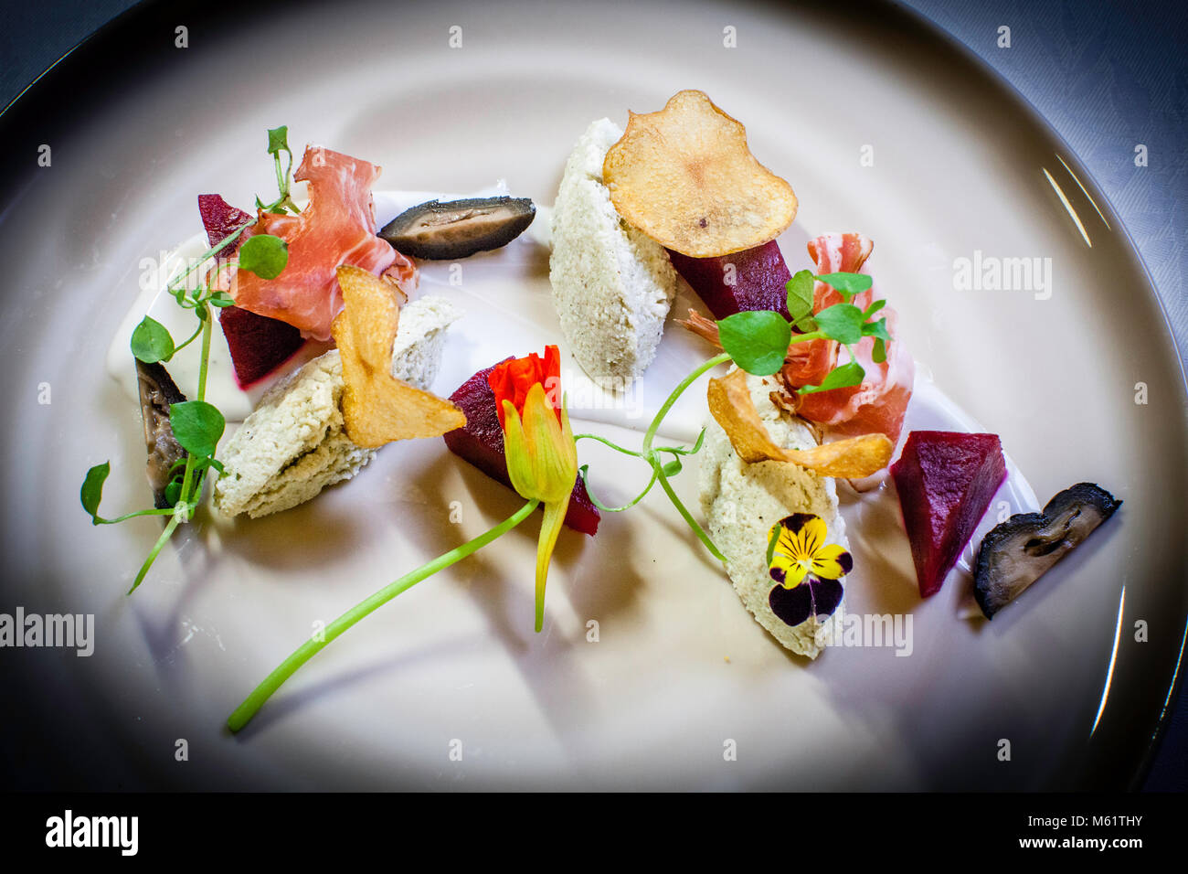 Gourmet Dish in Hotel Schiff in Hittisau, Austria. Appetizer at Ernerle ...