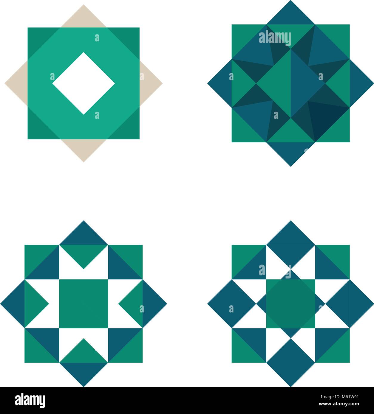 Green triangles and squares shape. Abstract geometrical tile, vector ...