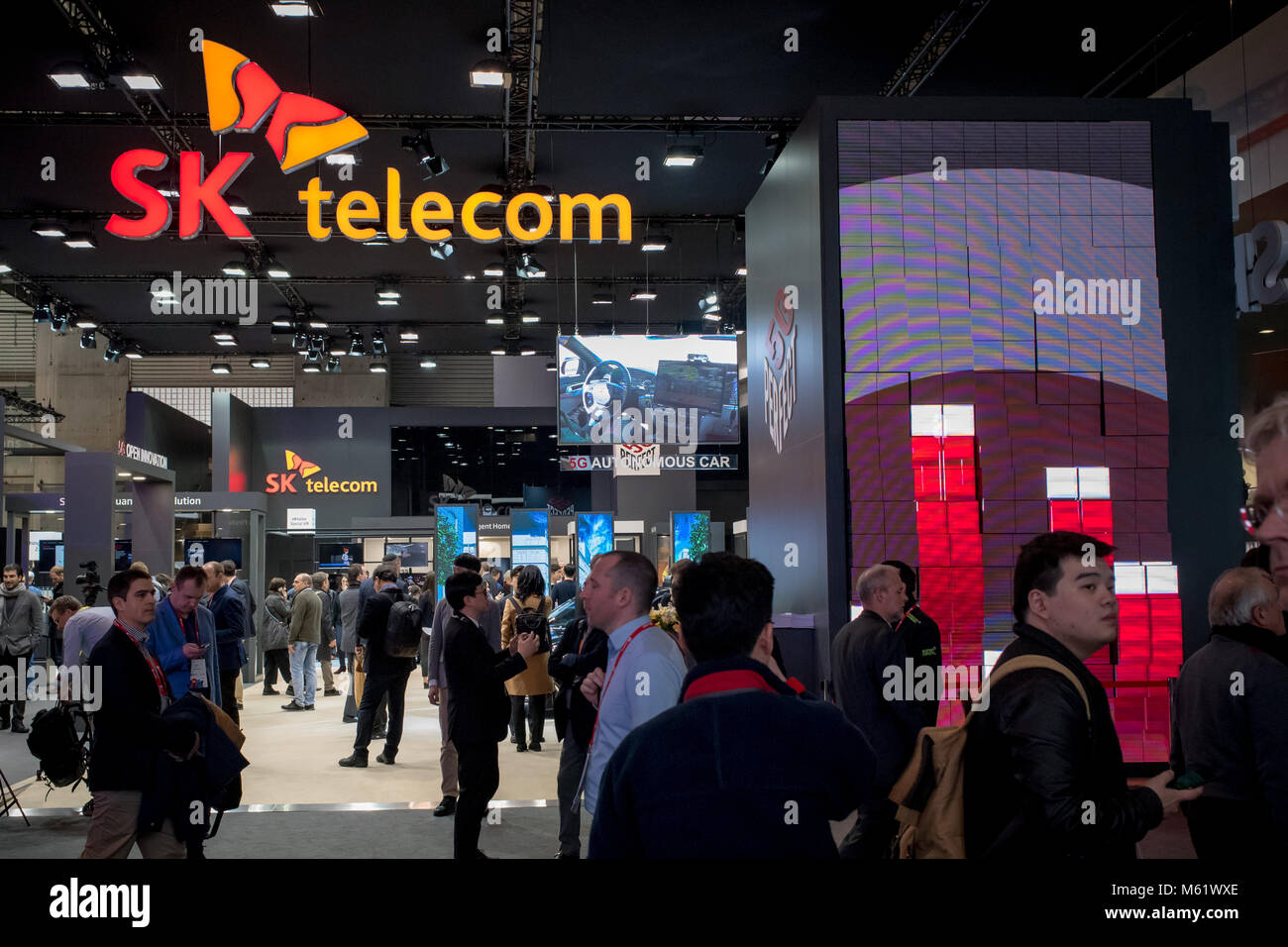 SK TELECOM pavilion at the annual Mobile World Congress 2018, world's ...