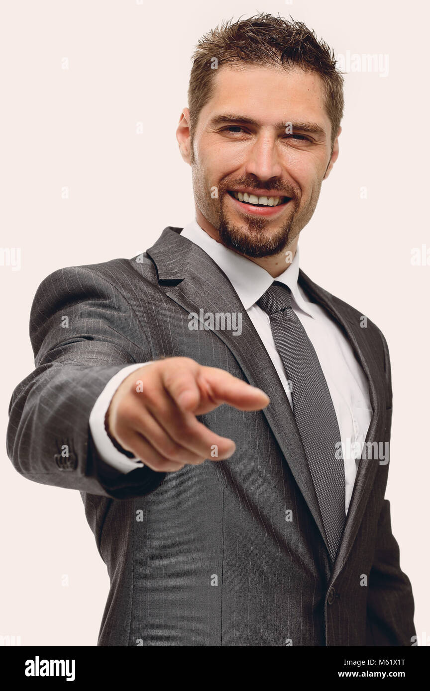 in full growth.closeup.confident businessman pointing forward Stock ...