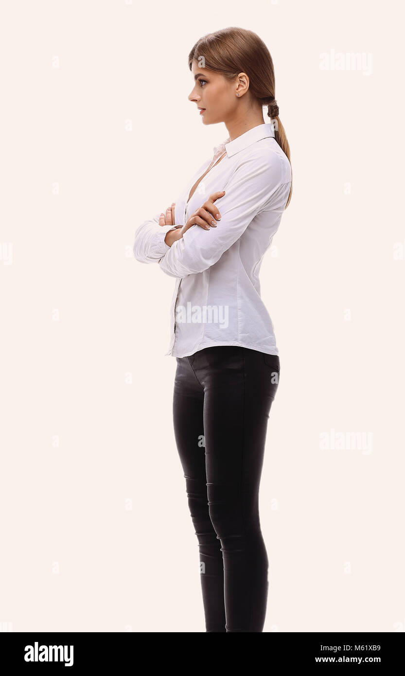 side view. in full growth.portrait of a confident young woman Stock ...