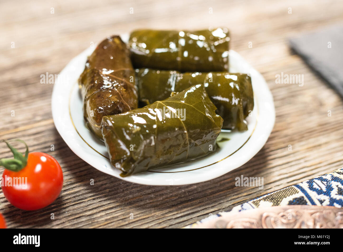 Stuffed vine leaves with rice Stock Photo - Alamy