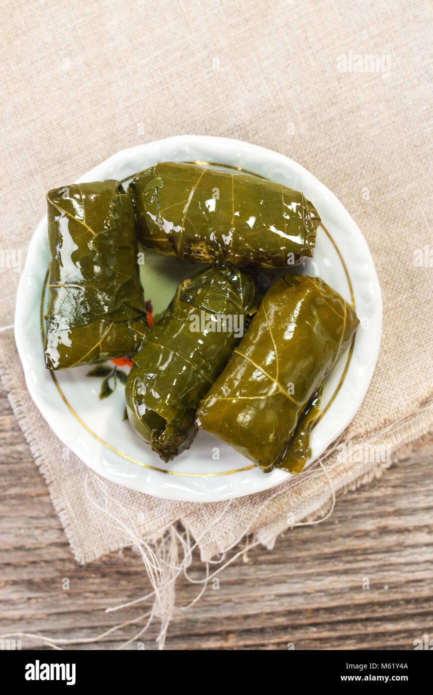 Stuffed vine leaves with rice Stock Photo - Alamy