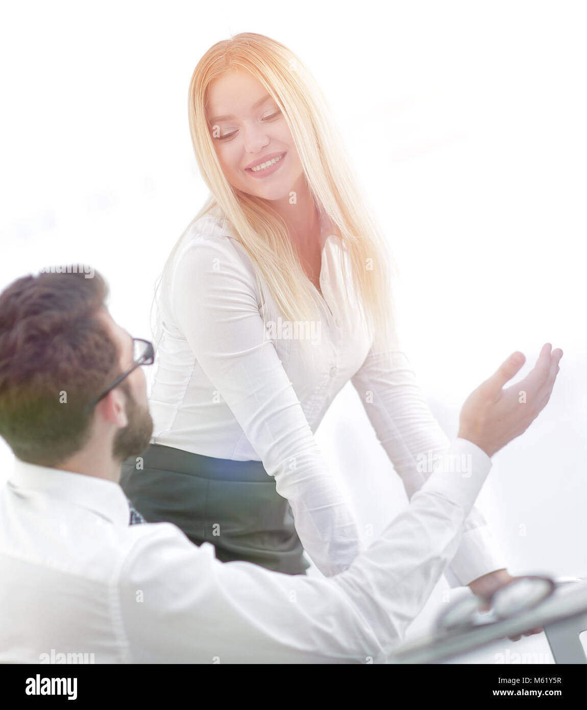 background image colleagues near the desktop. business background Stock ...