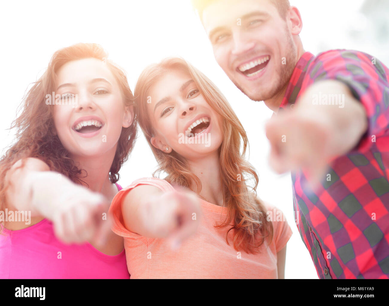 closeup of three young people showing hands forward Stock Photo - Alamy