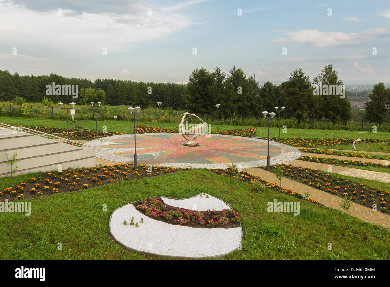 Park with a landscape of simulating the planets of the solar system ...