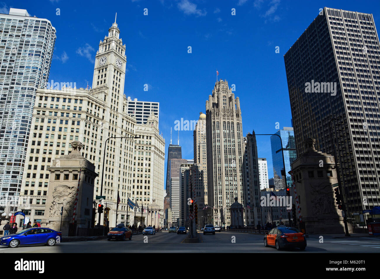 The view north up the iconic Magnificent Mile shopping district from ...