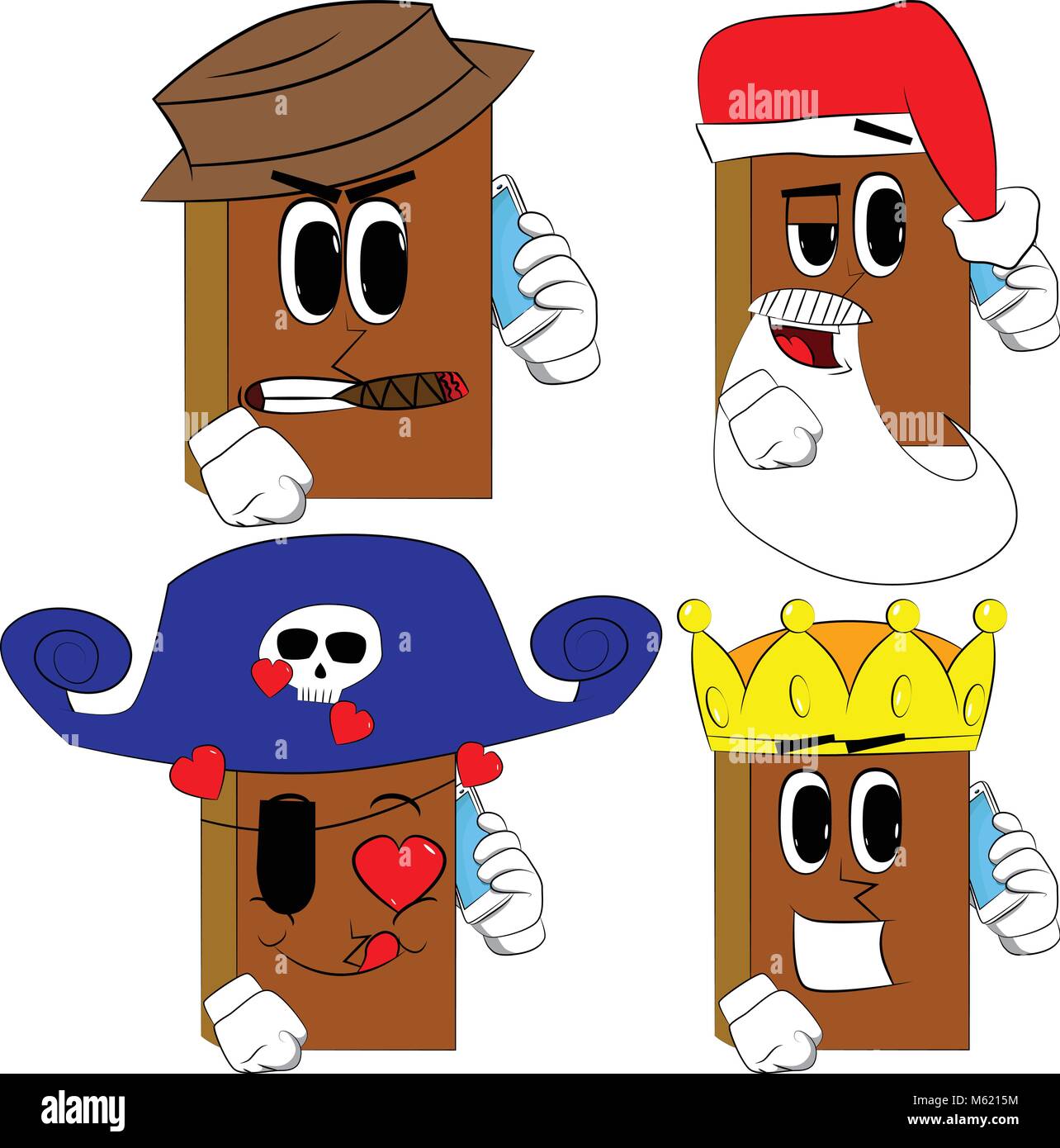 Books talking on cell phone. Cartoon book collection with costume faces ...