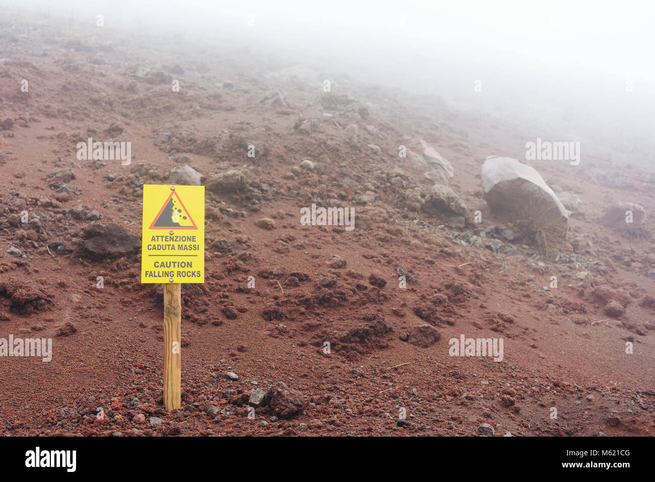 warning sign, caution falling rosks Stock Photo - Alamy