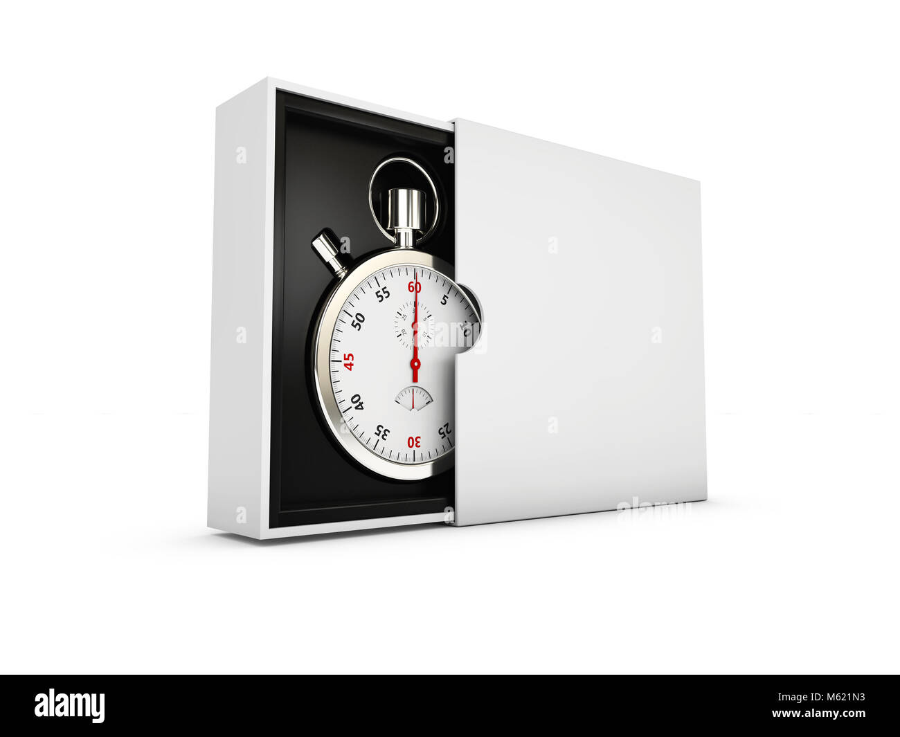 Stopwatch in the gray box on white background 3d Illustration Stock ...