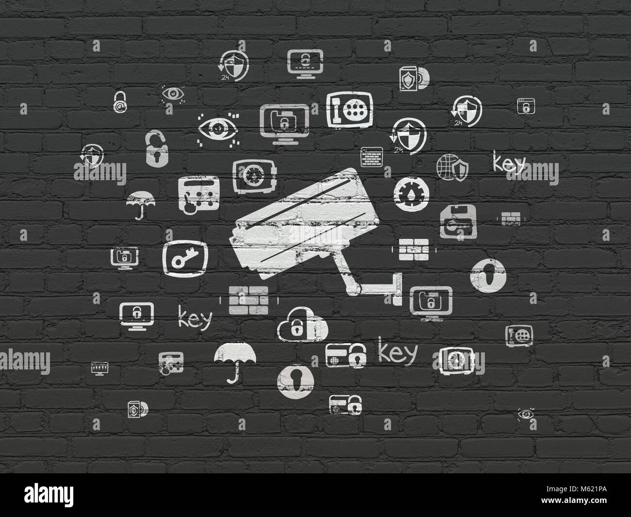 Privacy concept: Cctv Camera on wall background Stock Photo - Alamy