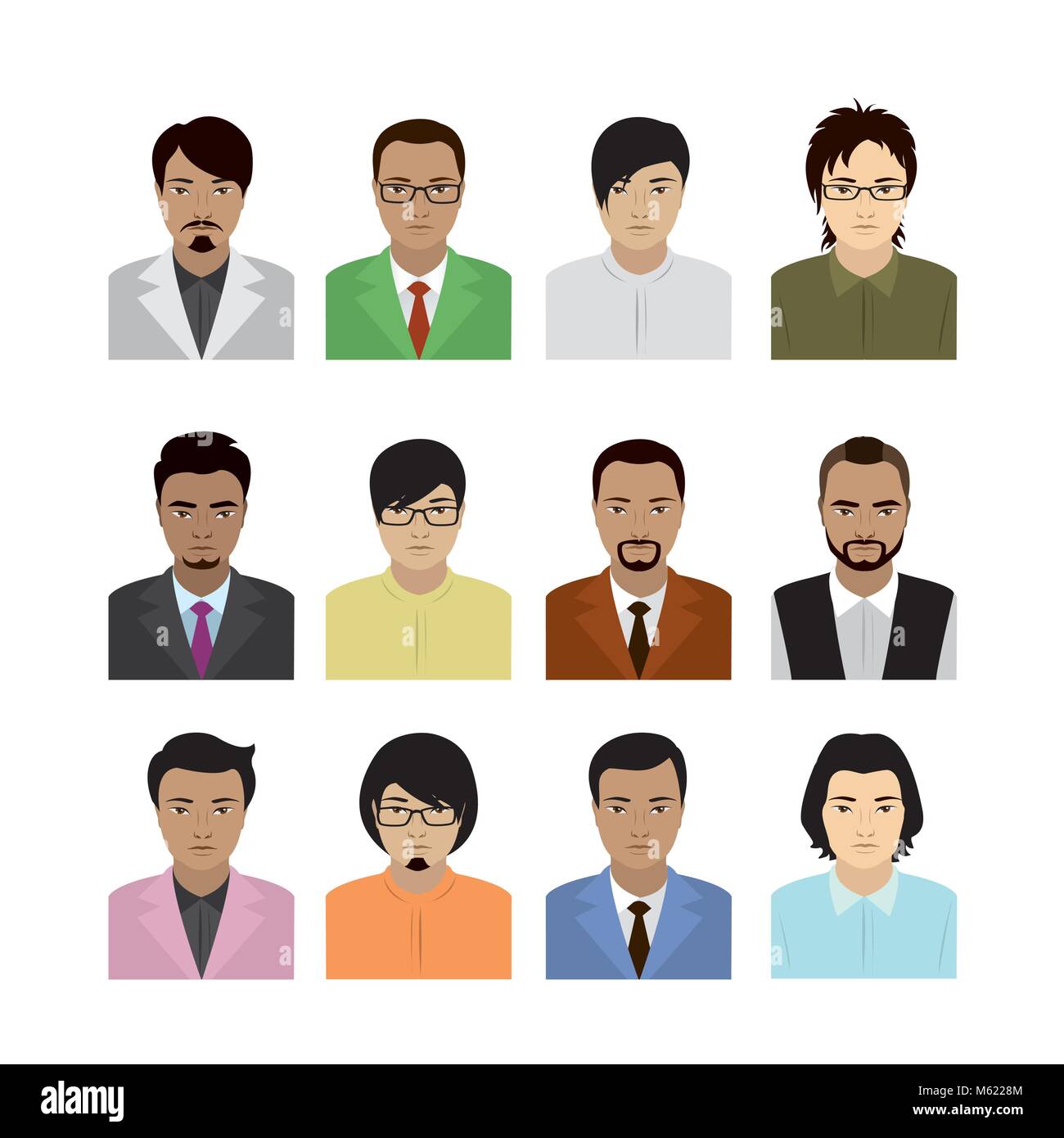 Asian man avatar. Faces and hair styles, isolated on white background ...