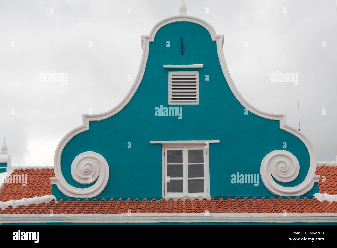 Typical gable of a historical building, netherland-caribbean colonial ...
