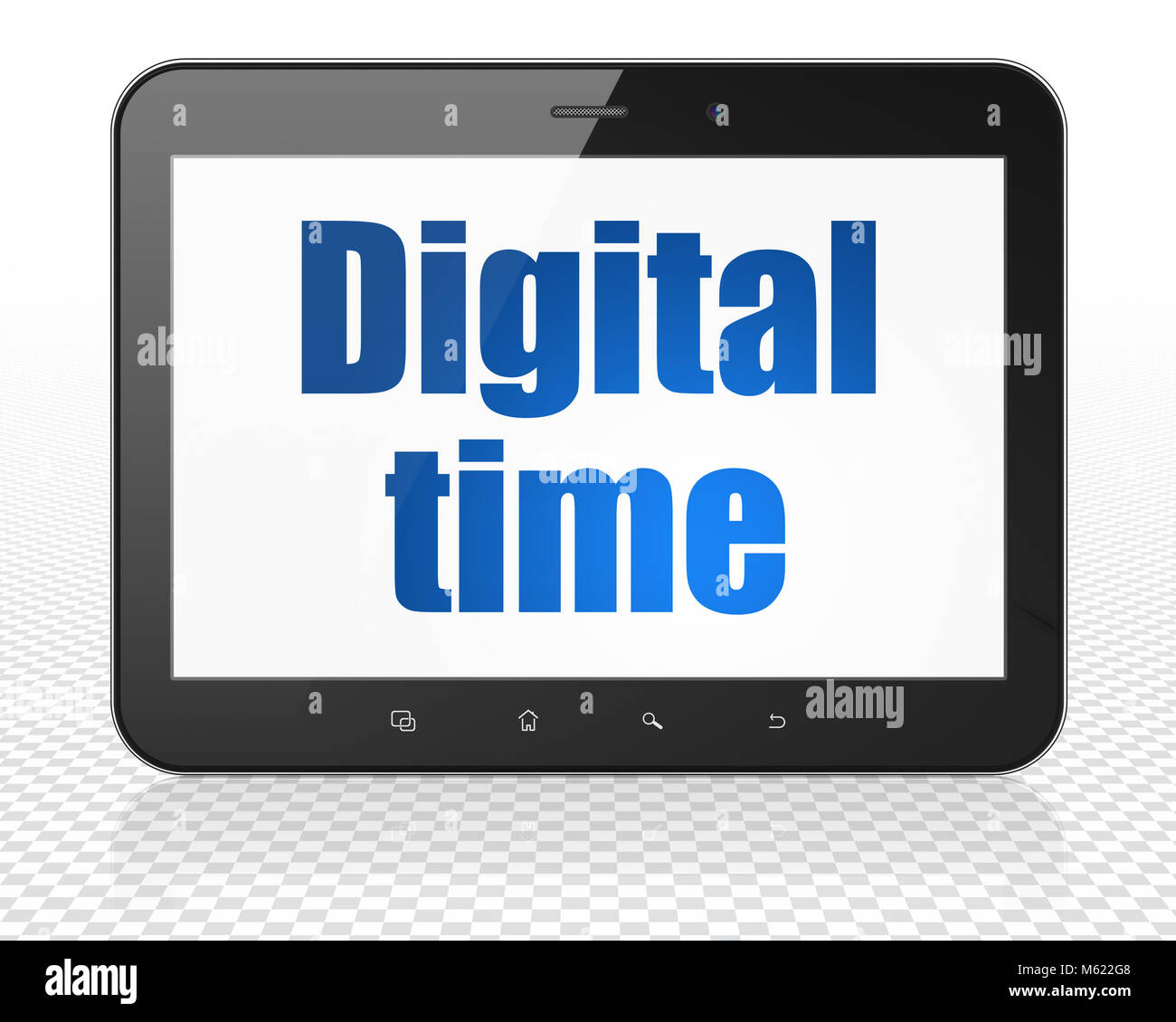 Timeline concept: Tablet Pc Computer with Digital Time on display Stock ...