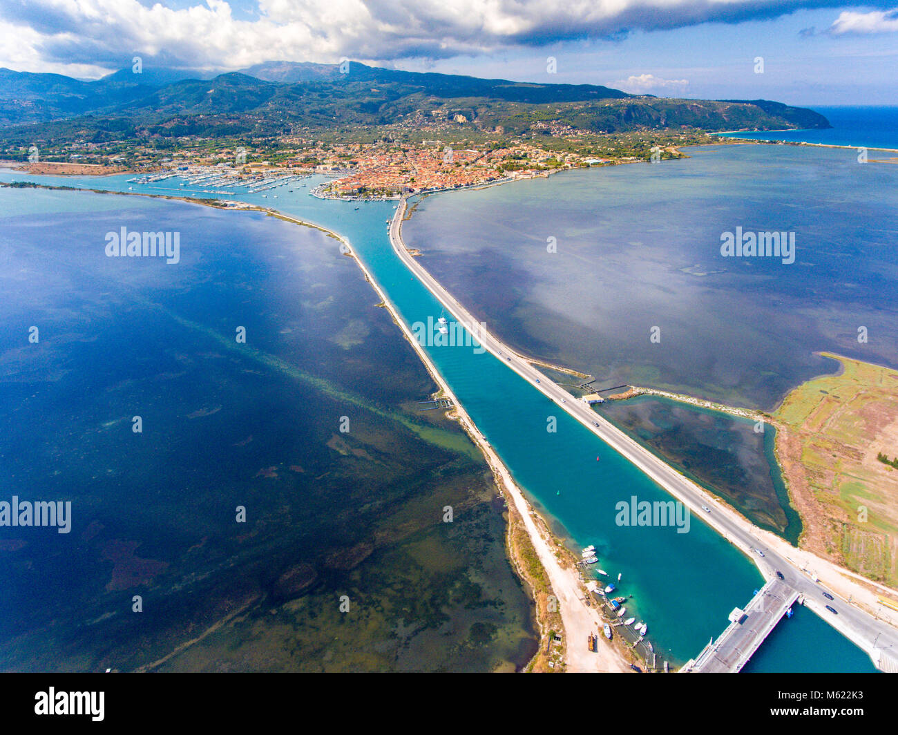 Lefkada main canal and harbour entrance near Lefkada Town Greece Island ...