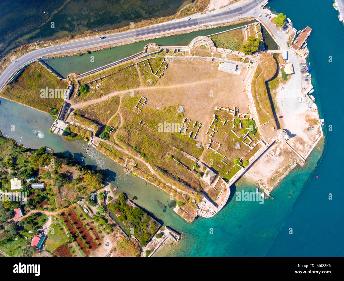 Santa Maura Castle Lefkada top down aerial view Stock Photo - Alamy