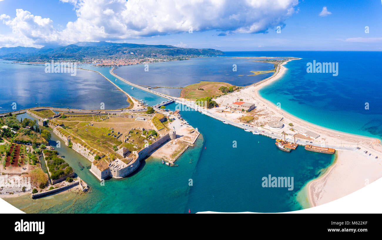 Panoramic view over Lefkada Island and harbour entrance at the rotating ...